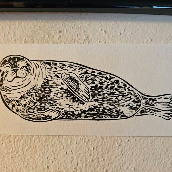 Humpback Whale in Moonlit Ocean Scene - Hand Printed Block Print - Lino ...