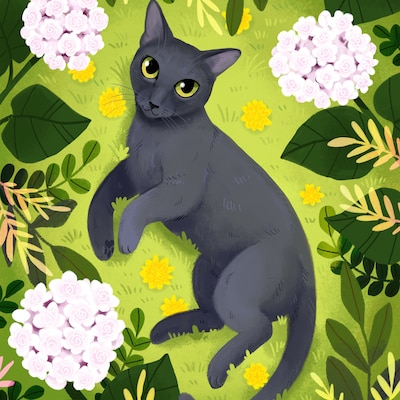 Custom Pet Portrait Floral Background Drawing of Your Pets Cat or Dog ...