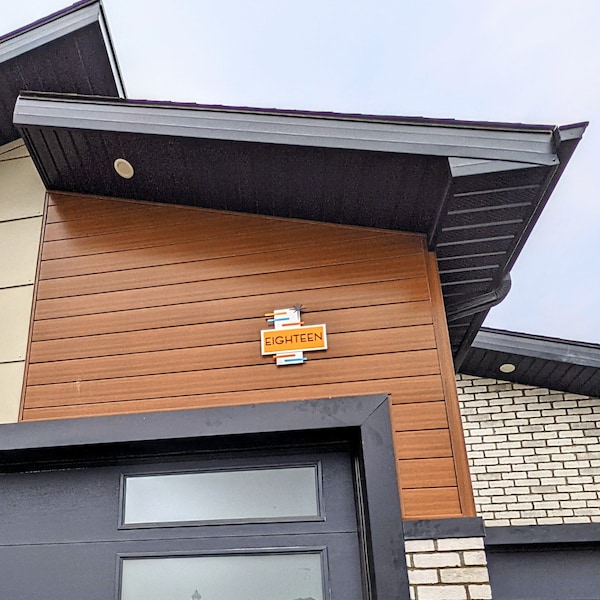 Mid Century Modern "stacked Stone" Family Name Sign: Retro Address ...