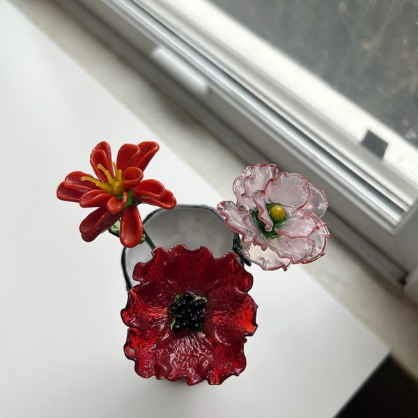 Daffodil Glass Flower in Pink/white/yellow, Glass Narcissus Figurine ...