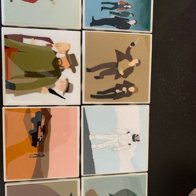 Set of 4 or 6 Movie Coasters With Original Minimalist Artwork Ceramic W ...