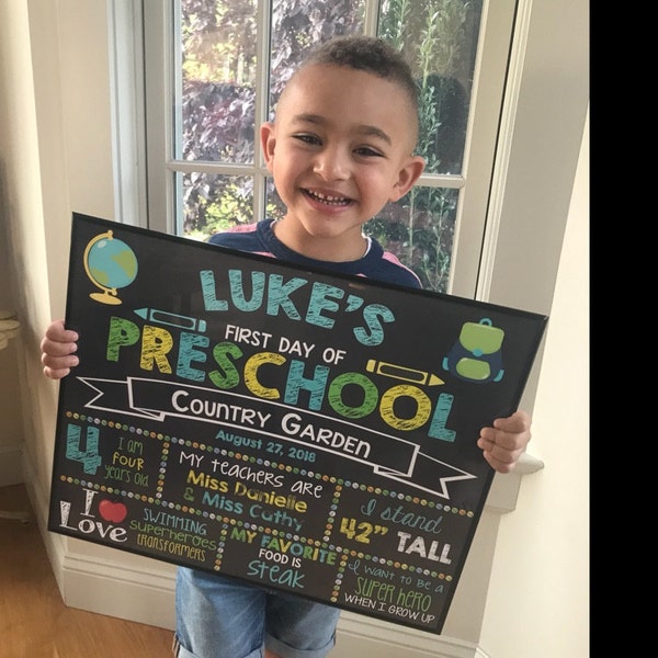 Boy Printable First Day of School Sign, First Day of Preschool ...