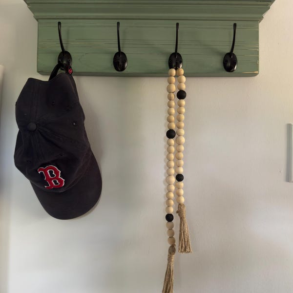 Wall Shelf With Hooks, Black Hooks, Bathroom, Coat Rack, Farmhouse ...