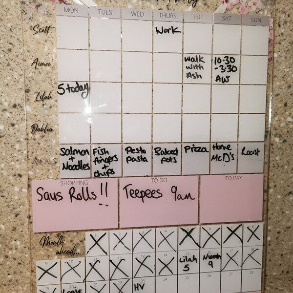 Personalised Wipeable Perspex Family Meal Organiser - Activity Planner ...