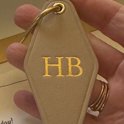 Embossed Diamond Leather Keychain initials Modern Key Rings, Custom ...