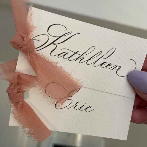 Wedding Placecards With Ribbon, Calligraphy, Handwritten, Elegant ...