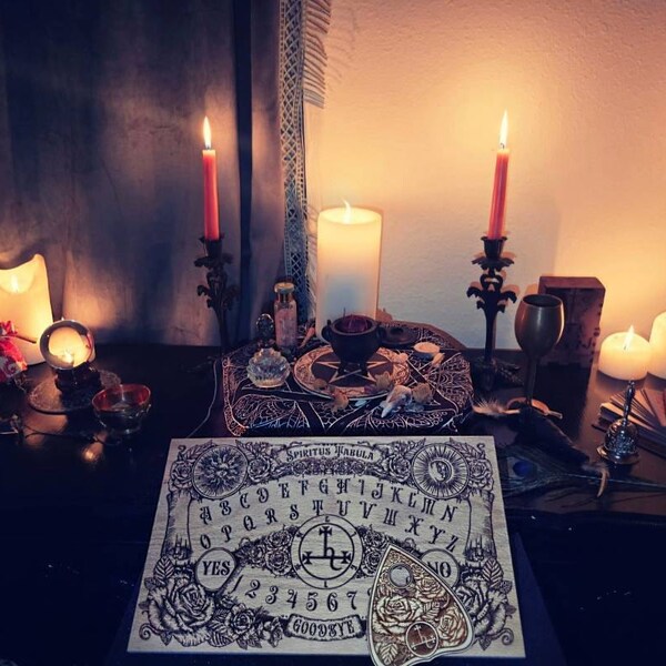 Wiccan Altar Table, Triple Moon Goddess, Altar Board Engraved, Wooden ...