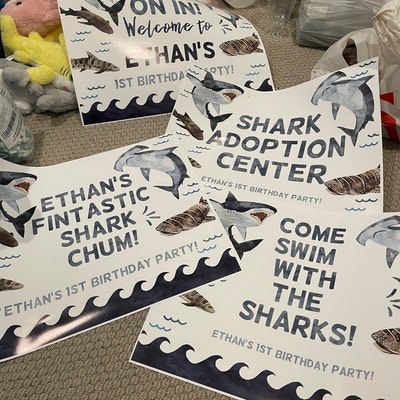 INSTANT DOWNLOAD, Shark Birthday Welcome Sign, Sharks Attack Party Door ...