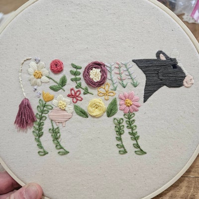 Floral Cow Embroidery Pattern Digital Download Tutorial Guide - Etsy