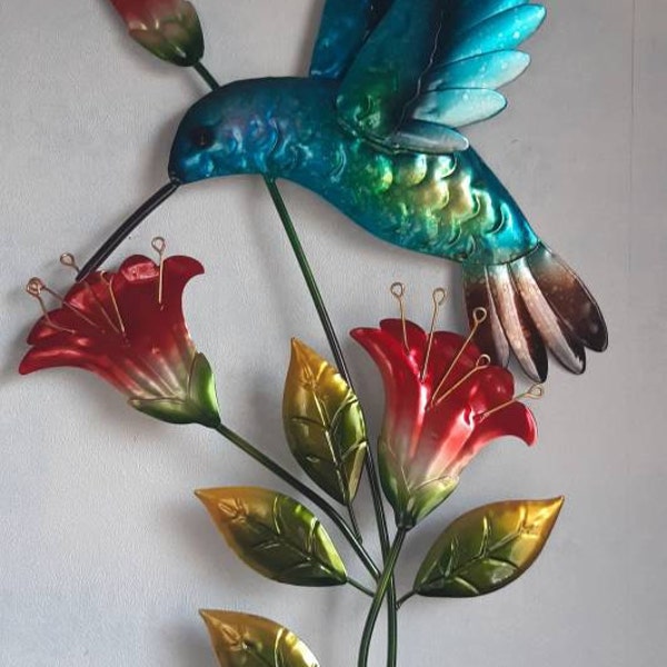 Rustic Flying Hummingbird Metal Wall Art Plaque - Outdoor House Home ...