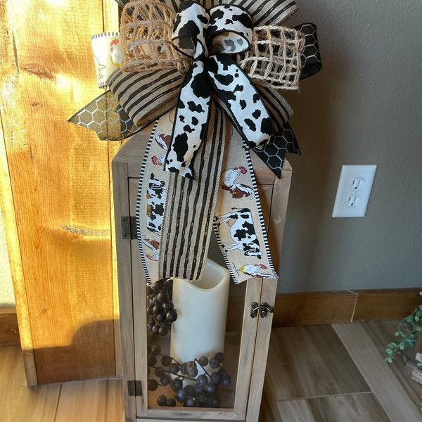Farmhouse Bow, Black Bow, Burlap Bow, Cow Bow, Chicken Wire Bow, Wreath ...