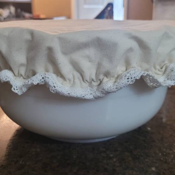 Muslin & Lace Large Bowl Cover / Sourdough Proofing Basket Bonnet ...