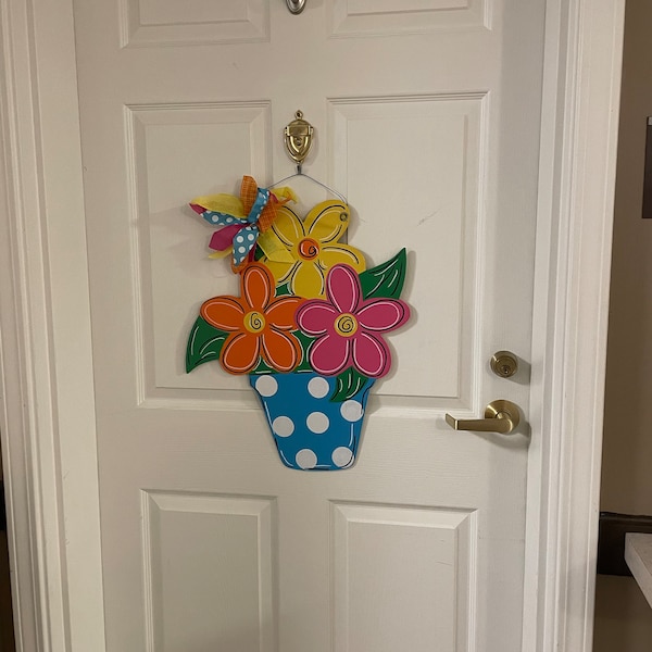 Pot of Flowers Door Hanger. Spring Door Hanger. Summer Door Hangers ...