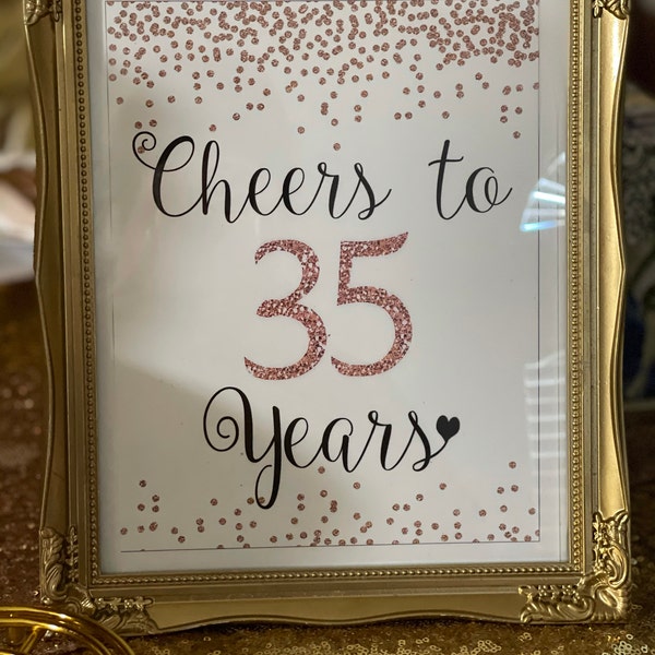 Cheers to 35 Years, 4x6, 5x7, 8x10, 11x14, 35th Birthday Sign, 35th ...