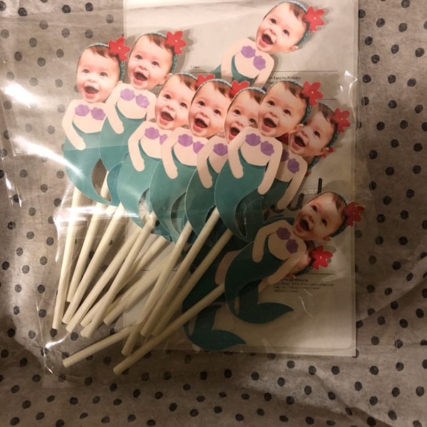 Mermaid Cupcake Toppers Custom With Face for Birthday Party Decorations ...