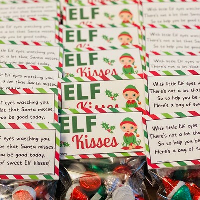 ELF Kisses Treat Bag Christmas Toppers, Printable Christmas Toppers ...