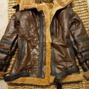 Bane's Fur Leather Coat for Men | Brown B3 Bomber Aviator Shearling ...