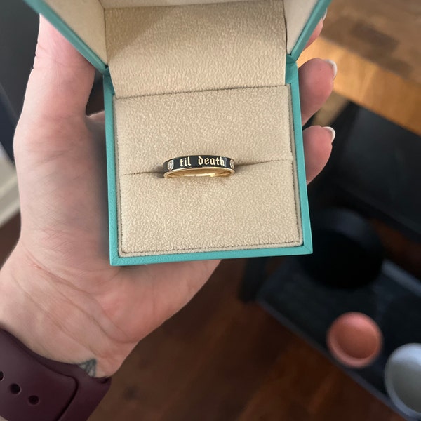 Personalized Enamel Text Band Ring - Solid 14K Gold and White Enamel - Etsy