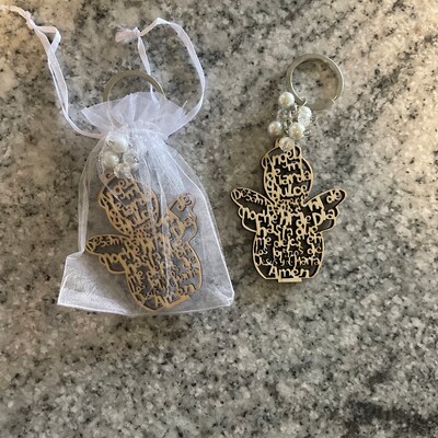 Baptism Angel Key Ring Made From Wood 12 PCS Communion Favors for Boy ...