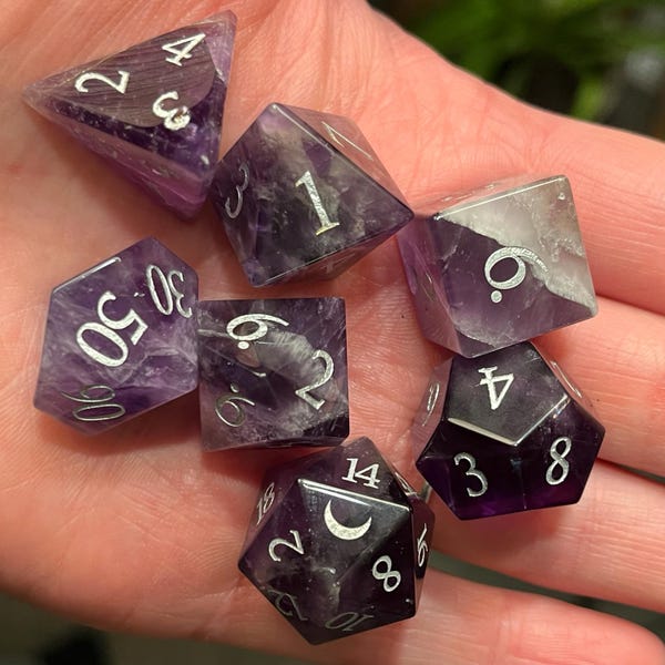 Natural Amethyst Dice Set| Gemstone D20 D&D Dice Set| Dungeons and ...