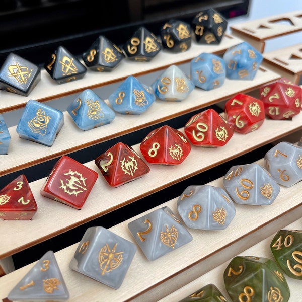 Dice Display Rack | 7 Polyhedral Dice Sets | Wooden | Laser Cut | PVA ...