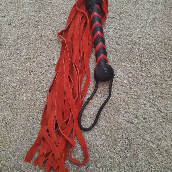 Real Genuine Cow Hide Suede Leather Flogger 25 Falls Red Heavy Duty ...