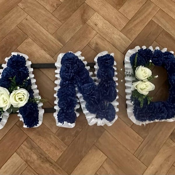 NAN WREATH - White With Yellow or ANY 3 Letters/colours Custom Funeral ...