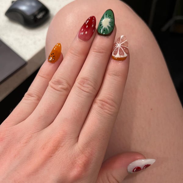 Fruit Press on Nails Short Almond, Cute/handmade/faux/false/colorful ...