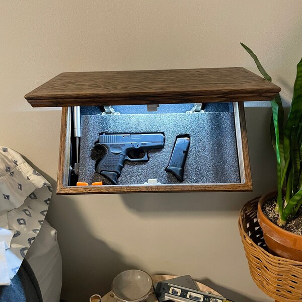 18" X 10" Oak Tactical Concealment Shelf With Secret Hidden Compartment ...