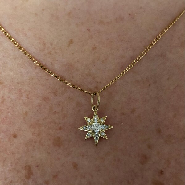 Diamond Starburst 14K Solid Gold Necklace, Large Size (pavé North Star ...