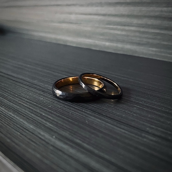 4mm Black Meteorite Sandblasted Wedding Ring, Black Obsidian ...