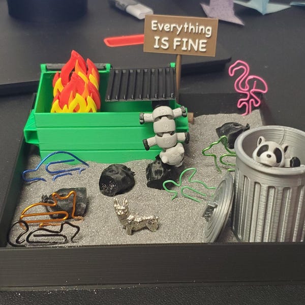 Raccoon Dumpster Fire Zen Garden, Mini Desk Decor, Sensory Calming Sand ...