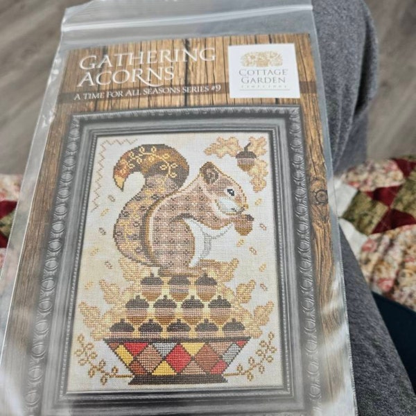 Counted Cross Stitch Pattern, Gathering Acorns, Squirrel, Acorns, A ...