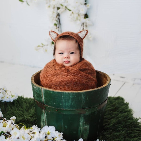 Newborn Foxy Bonnet Knit Mohair Wrap Animal Bonnet and Wrap Set Baby ...
