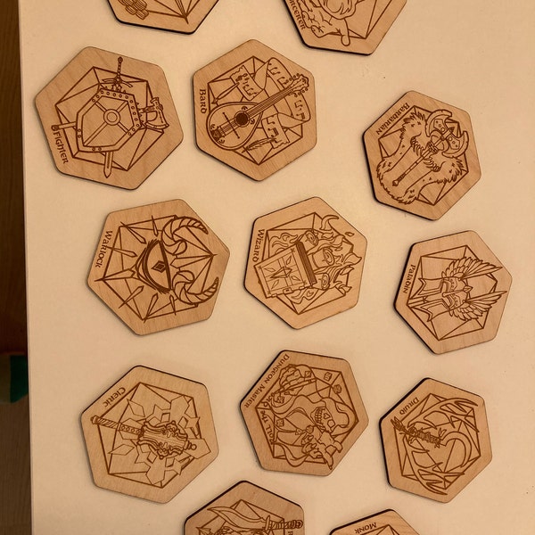 CLASS + DM Set of 13 - D&D Class Set Coasters - 3.5" Hexagon Wood ...