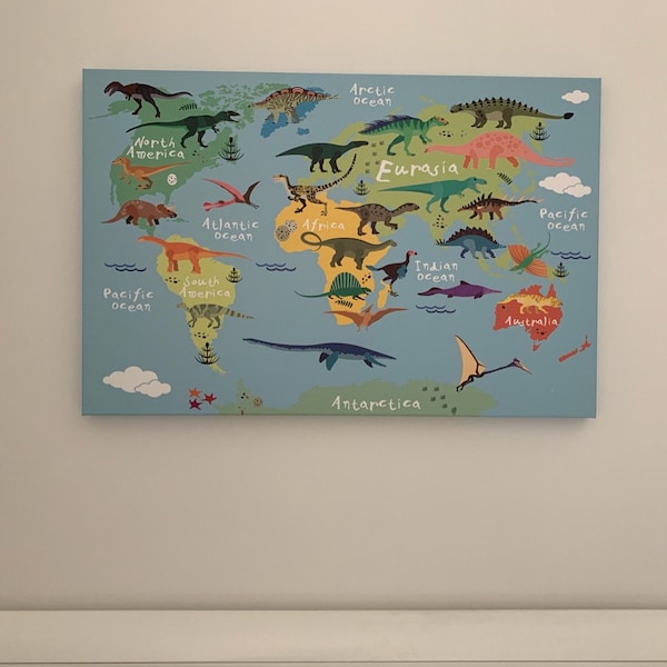 Dinosaurs World Map, World Map for Kids, Dinosaurs Map Kids Canvas, Map ...
