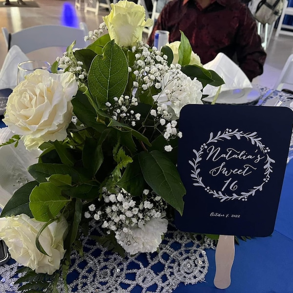 Navy Blue Wedding Program Fans Wooden Sticks Included - Navy Blue ...