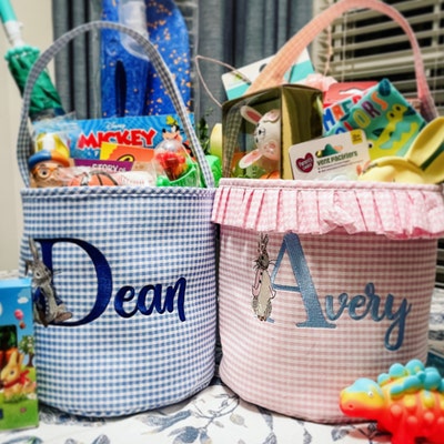 Personalized Embroidery Peter Rabbit Easter Basket Seersucker Storage ...