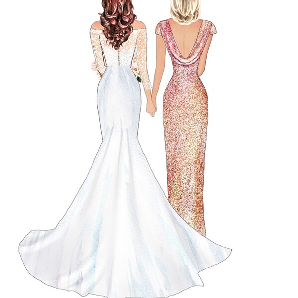 Mother of the Bride Illustration, Wedding Parent Print, Customized ...