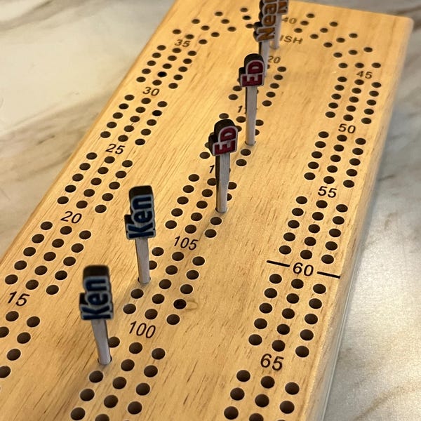 Nautical Themed 3 Track Cribbage Board With a Lighthouse and Ship on ...