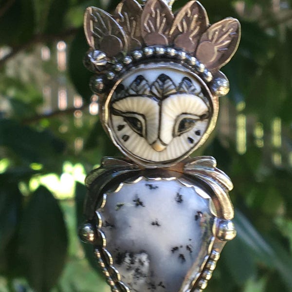 Artisan Brown Barn Owl. Hand Painted Porcelain Owl. Handmade Silver Owl ...