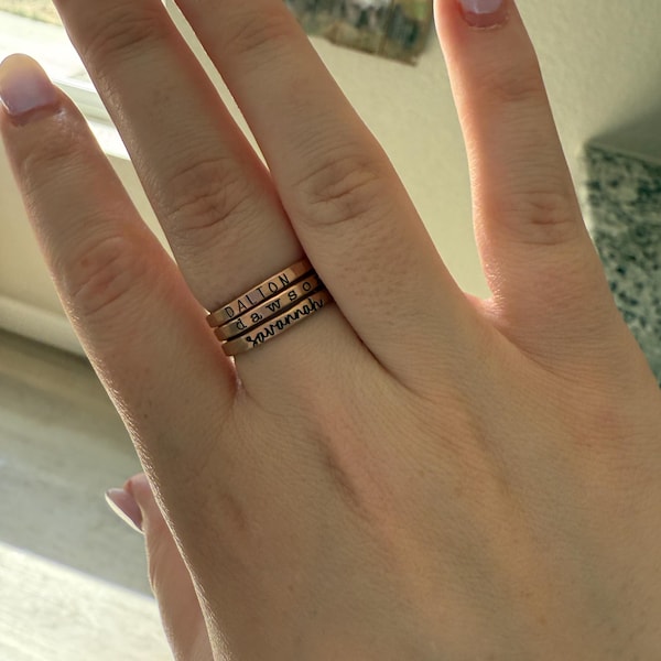14k Gold Filled Name Rings | Stackable Name Rings | Mom Rings | Gold Ring Set | Kids Name Rings ...