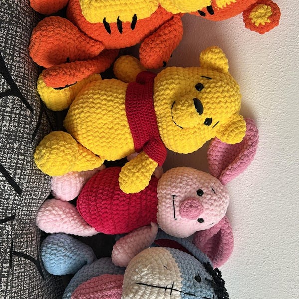 4-in-1 Winnie the Pooh, Piglet, Donkey and Tiger Crochet Pattern Plush ...