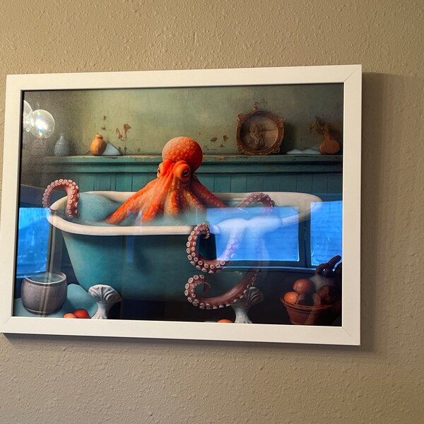 Octopus Print Bathroom Art, Fine Art Giclee, Baroque Painting Wall Art ...