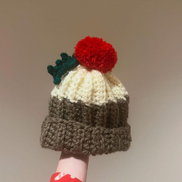 Xmas Pudding Beanie Crochet Pattern: Ribbed Holiday Hat (PDF DOWNLOAD ...