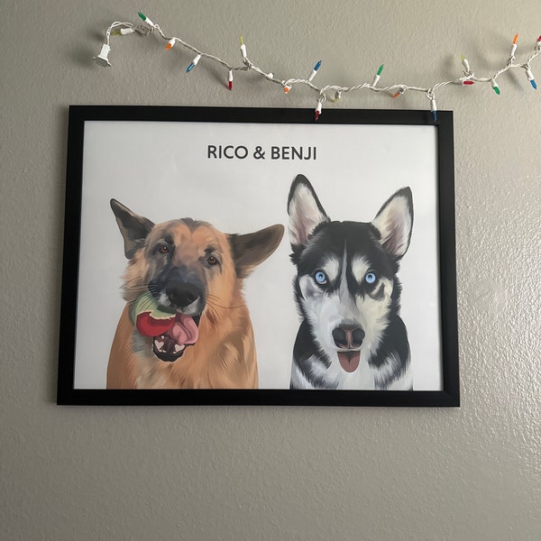 Custom Pet Portrait | Framed Dog Portrait | Digital Dog Art Pet ...
