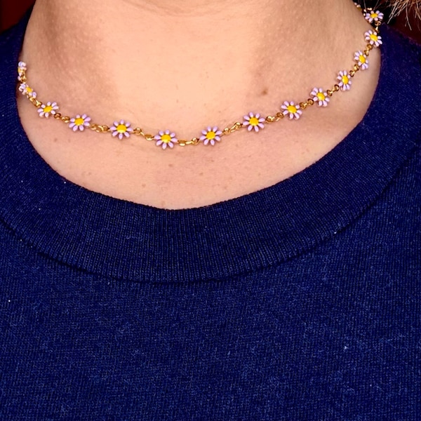 Minimalist Daisy Choker Necklace, Tiny Flower Chain Necklace, Daisy ...