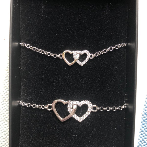 Sterling Silver Mom and Me 2-piece Bracelet Set, HEARTS ENTWINED ...