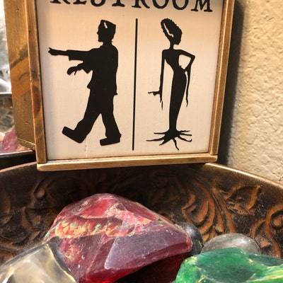 Halloween Decor, RESTROOM Sign, Horror, Farmhouse Sign, Rustic Wood ...