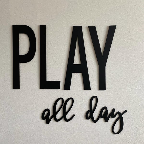 PLAY All Day Playroom Kids Sign Decor, Toy Room Wall Sign Wood Wall Art ...
